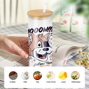 AGH 25 Pack Sublimation Glass Blanks with Bamboo Lids and Straws 25 oz Frosted Sublimation Glass Cups Straight Skinny Sublimation Beer Can Glass Tumbler for Iced Coffee, Juice, Soda