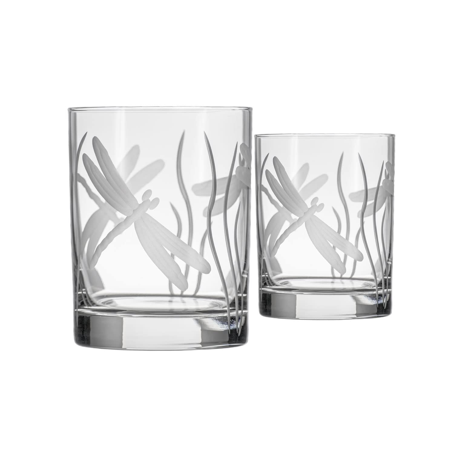 Rolf Glass Dragonfly Double Old Fashioned Glass 13 ounce | Whiskey Glass Set of 2 | Lead-Free Glass | Etched Tumbler Glasses | US Made (Set of 2)