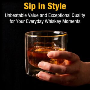 Eparé Whiskey Glasses Set of 2-9 oz Double Wall Bourbon Rock Glass - Neat Whisky Bar Glassware - Scotch Old Fashioned or Liquor Cocktail Tumblers