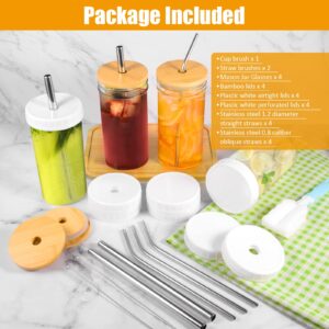 Qmioti 4 Pack Mason Jar with Lid and Straw, 22oz Wide Mouth Glass Cups, Reusable Drinking Glasses for Coffee, Juicing, Bubble Tea, Smoothie