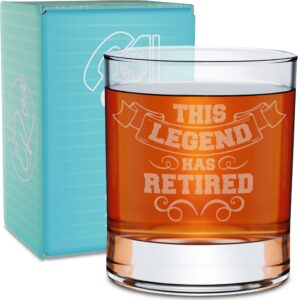 on the rox retirement gifts for men - permanently engraved 11 oz glass - “this legend has retired” funny retirement gag gift idea- wish a happy retirement for a coworker/boss/friend