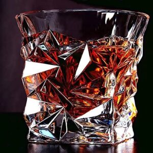 Diamond Whiskey Glasses - Set of 4 - by Vaci + 4 Drink Coasters, Crystal Made Bourbon, Scotch or Liquor Glass, Gift For Men & Women