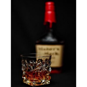 Diamond Whiskey Glasses - Set of 4 - by Vaci + 4 Drink Coasters, Crystal Made Bourbon, Scotch or Liquor Glass, Gift For Men & Women