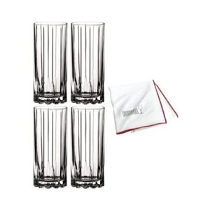 riedel drink specific glassware highball glass (10 oz, set of 4) with large microfiber polishing cloth bundle (3 items)