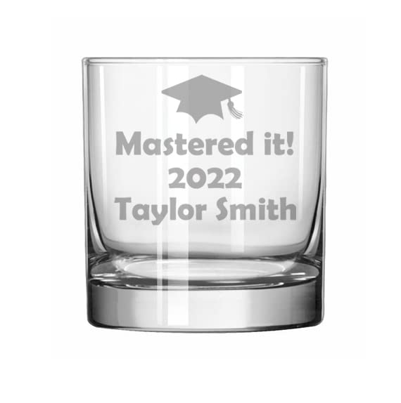 Custom Engraved Glass Personalized Mastered It Masters Degree Graduation (11 oz Rocks Whiskey)