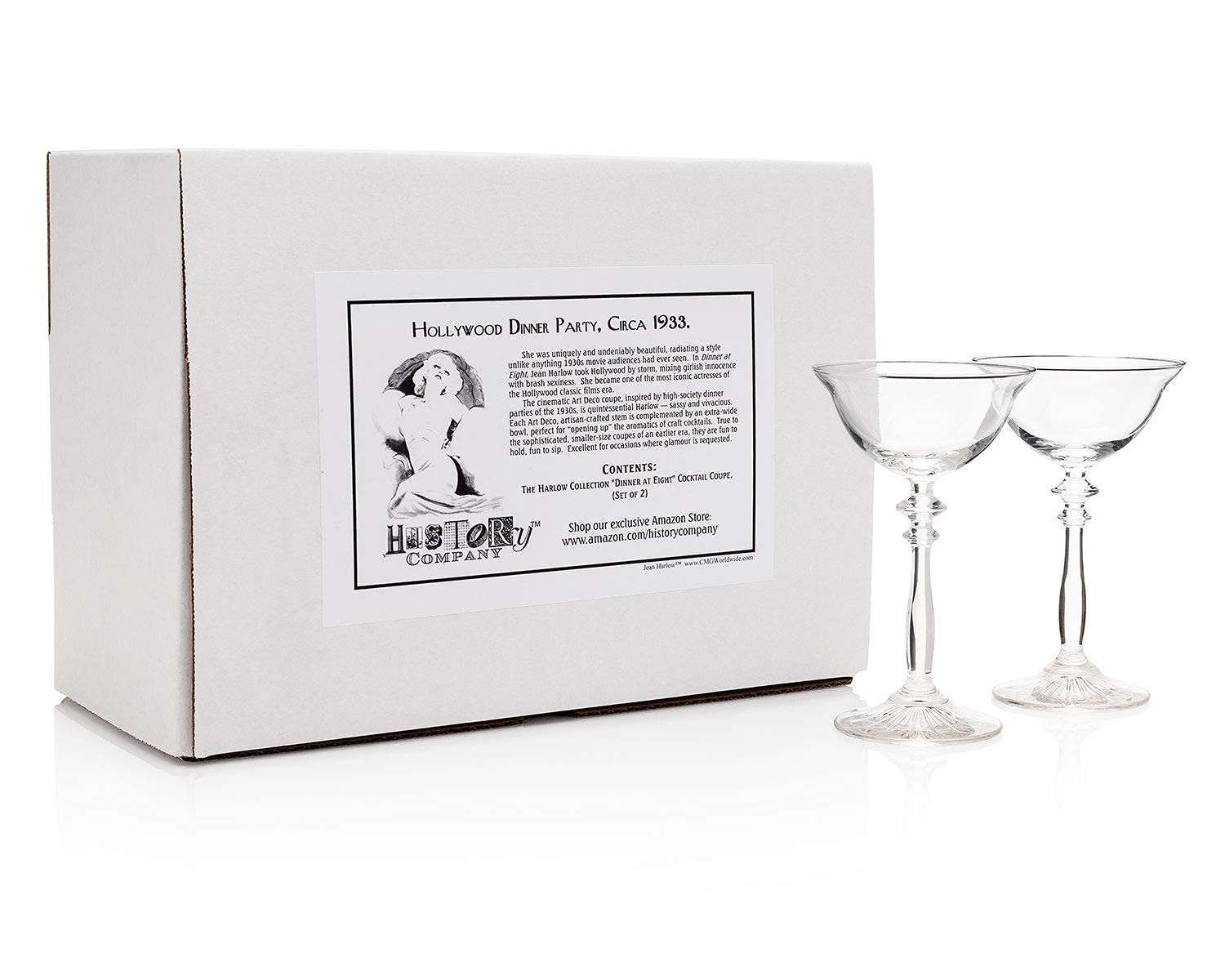 HISTORY COMPANY Jean Harlow “Dinner at Eight” 1933 Cocktail Coupe Glass 2-Piece Set (Gift Box Collection)