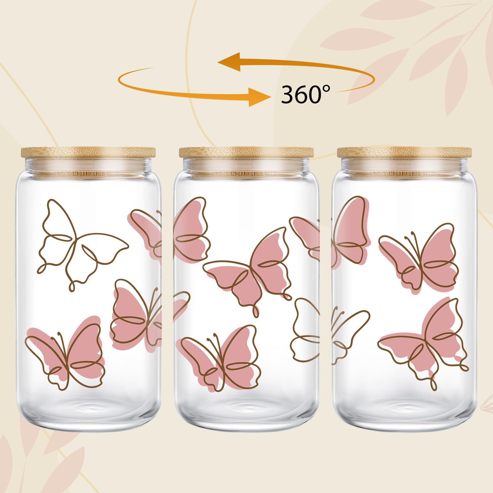 GSPY Butterfly Iced Coffee Cup, Cute Glass Cups with Lids and Straws - Butterfly Gifts for Women, Girls - Mothers Day Gifts for Friend, Cute Mugs Aesthetic Coffee Cup, Butterfly Mug Tumbler