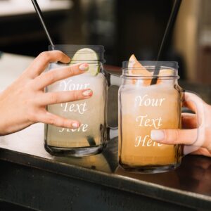 Personalized 16 oz Mason Jar - Custom Engraved Monogrammed Drinkware Glassware Barware Etched with Any Text