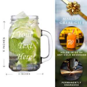 Personalized 16 oz Mason Jar - Custom Engraved Monogrammed Drinkware Glassware Barware Etched with Any Text