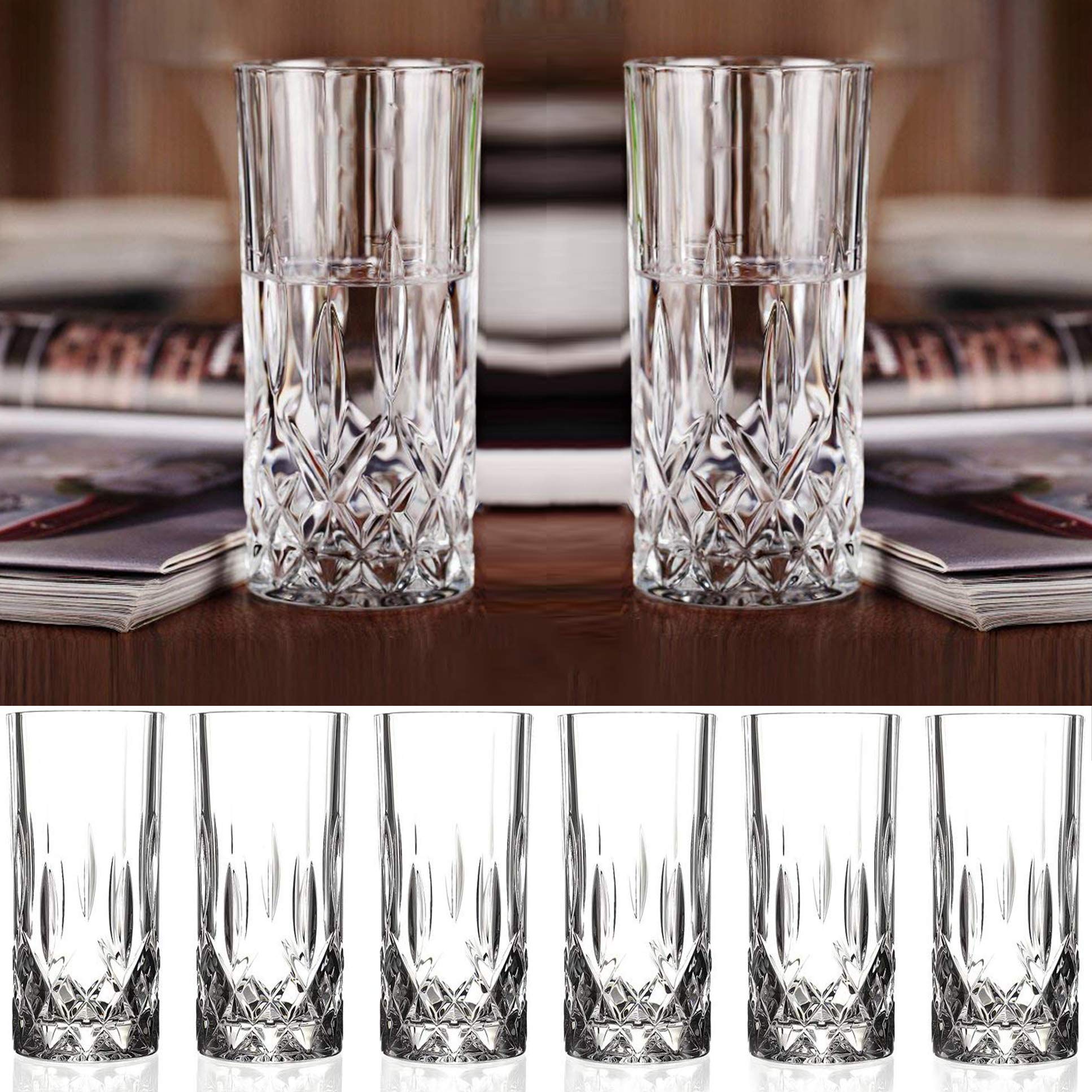 Crystal Highball Glasses, Glass Drinking Glasses [Set of 6] for Water, Juice, Beer, Wine, and Cocktails - Special Edition Glassware Set