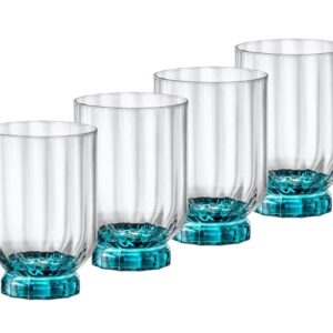 Bormioli Rocco Florian 12.6 oz. Double Old Fashioned DOF Glasses, Lucent Blue, Set of 4