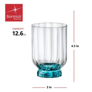 Bormioli Rocco Florian 12.6 oz. Double Old Fashioned DOF Glasses, Lucent Blue, Set of 4