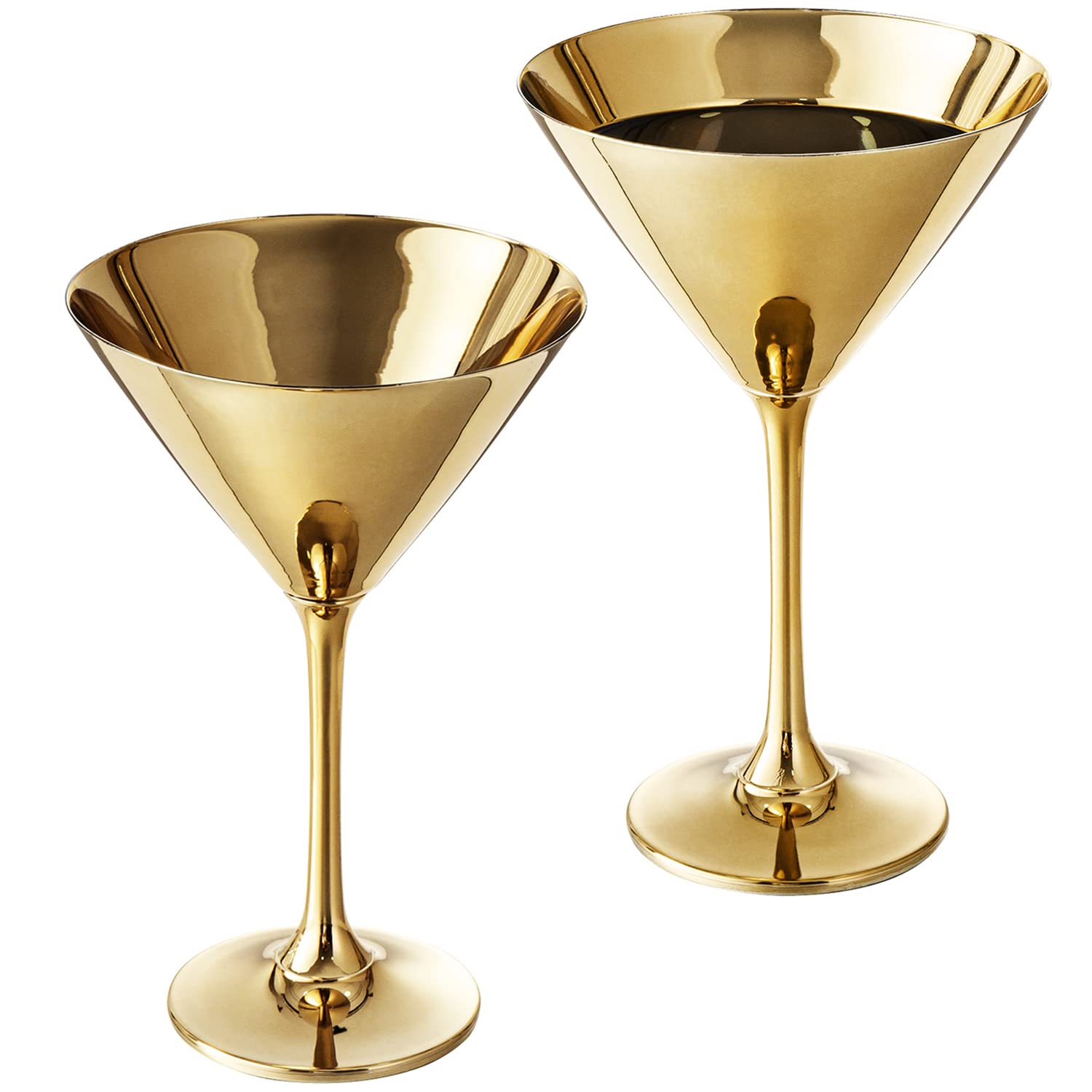 MyGift 8 Ounce Modern Gold Tone Martini Glasses, Elegant Metallic Plated Drinking Glass for a Cocktail Party, Wedding, or Anniversary Dinner, Set of 2