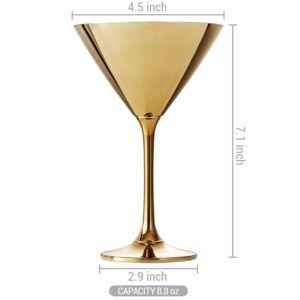 MyGift 8 Ounce Modern Gold Tone Martini Glasses, Elegant Metallic Plated Drinking Glass for a Cocktail Party, Wedding, or Anniversary Dinner, Set of 2