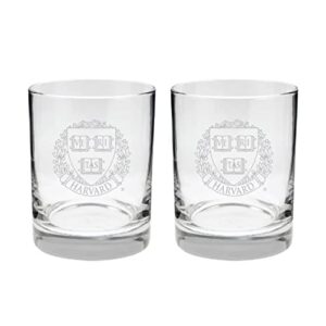 harvard university 2-sided etched satin finish rock or whiskey glasses set of 2