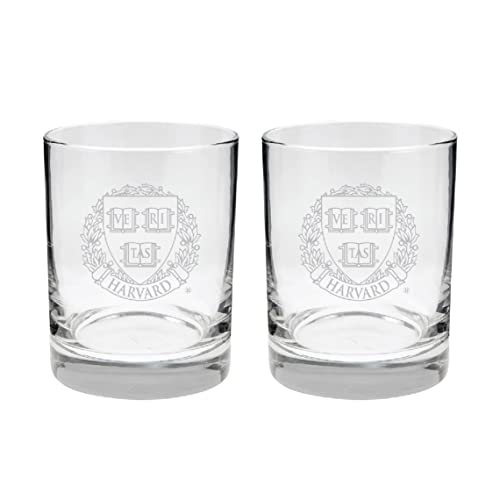 Harvard University 2-Sided Etched Satin Finish Rock or Whiskey Glasses Set of 2