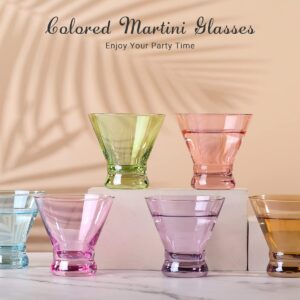 Physkoa Colored Martini Glasses Set of 6, Colorful Cocktail Glasses,Margarita Glass,Short Tumblers,Cosmo,Espresso Martini,Coupe Glasses, Drinkware for Wedding,Birthday,Housewarming,Party 8oz