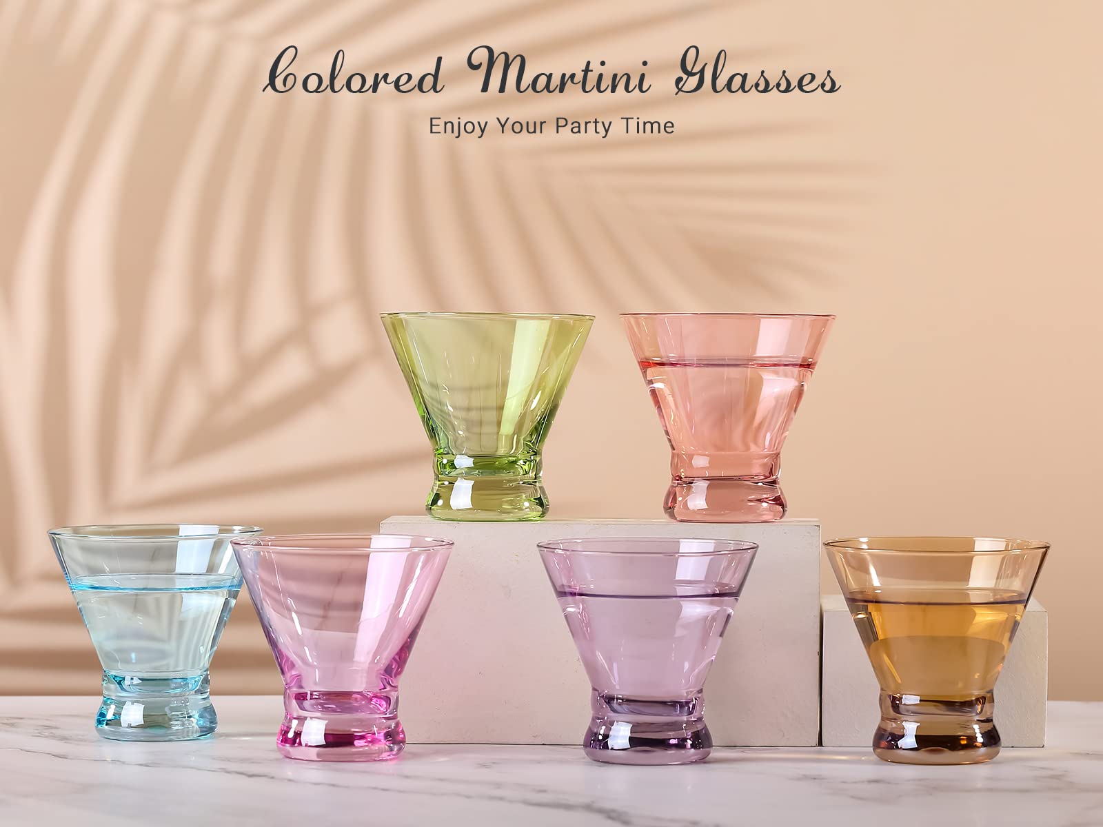 Physkoa Colored Martini Glasses Set of 6, Colorful Cocktail Glasses,Margarita Glass,Short Tumblers,Cosmo,Espresso Martini,Coupe Glasses, Drinkware for Wedding,Birthday,Housewarming,Party 8oz