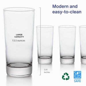 Vintorio GoodGlassware Highball Glasses (Set of 4) 13.5 oz - Tall Drinking Glass with Heavy Base - for Water, Juice, Cocktails, and Beverages - Dishwasher Safe, Perfect for Kitchen & Bar