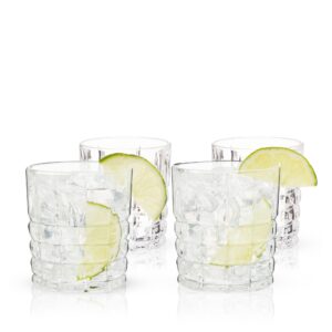 Viski Highland D.O.F. Glasses Set of 4 - Crystal Classic Lowball Cocktail Barware - 10 oz