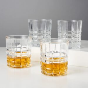 Viski Highland D.O.F. Glasses Set of 4 - Crystal Classic Lowball Cocktail Barware - 10 oz