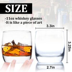 Whiskey Glasses Set of 4, Crystal Bourbon Glasses Set of 4, Old Fashioned Glasses Tumblers, 11 oz Unique Rock Glasses Luxury for Drinking Scotch Bourbon Whisky Cocktail, Gift for Men Women at Home Bar