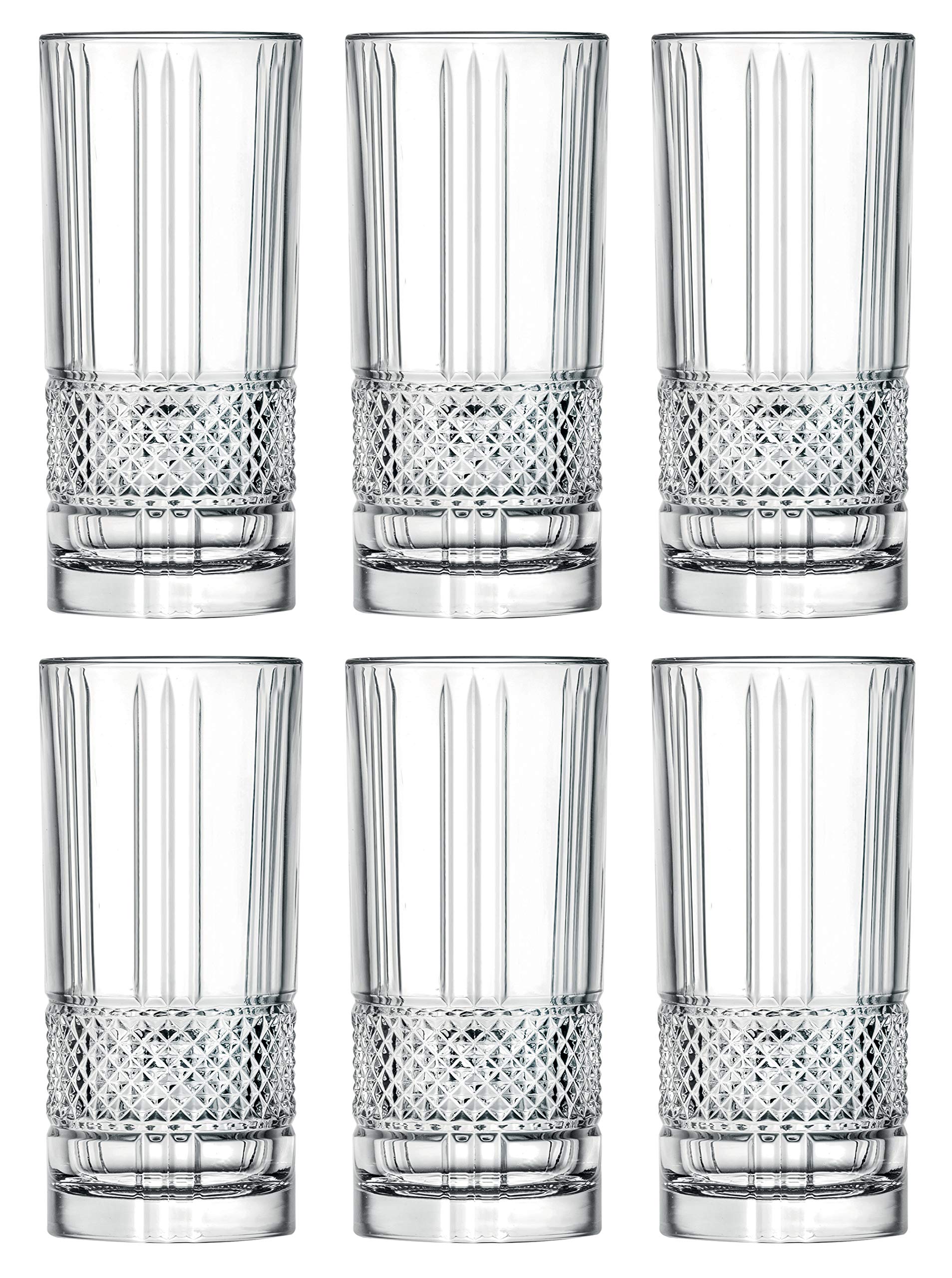 Barski Highball - Glass - Set of 6 - Hiball Glasses - Glass Crystal - Beautiful Designed - Drinking Tumblers - for Water, Juice, Wine, Beer and Cocktails - 13 oz Made in Europe