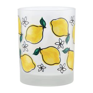 Culver Everyday Decorated Frosted Double Old Fashioned Tumbler Glasses, 13.5-Ounce, Gift Boxed Set of 2 (All Over Lemons)