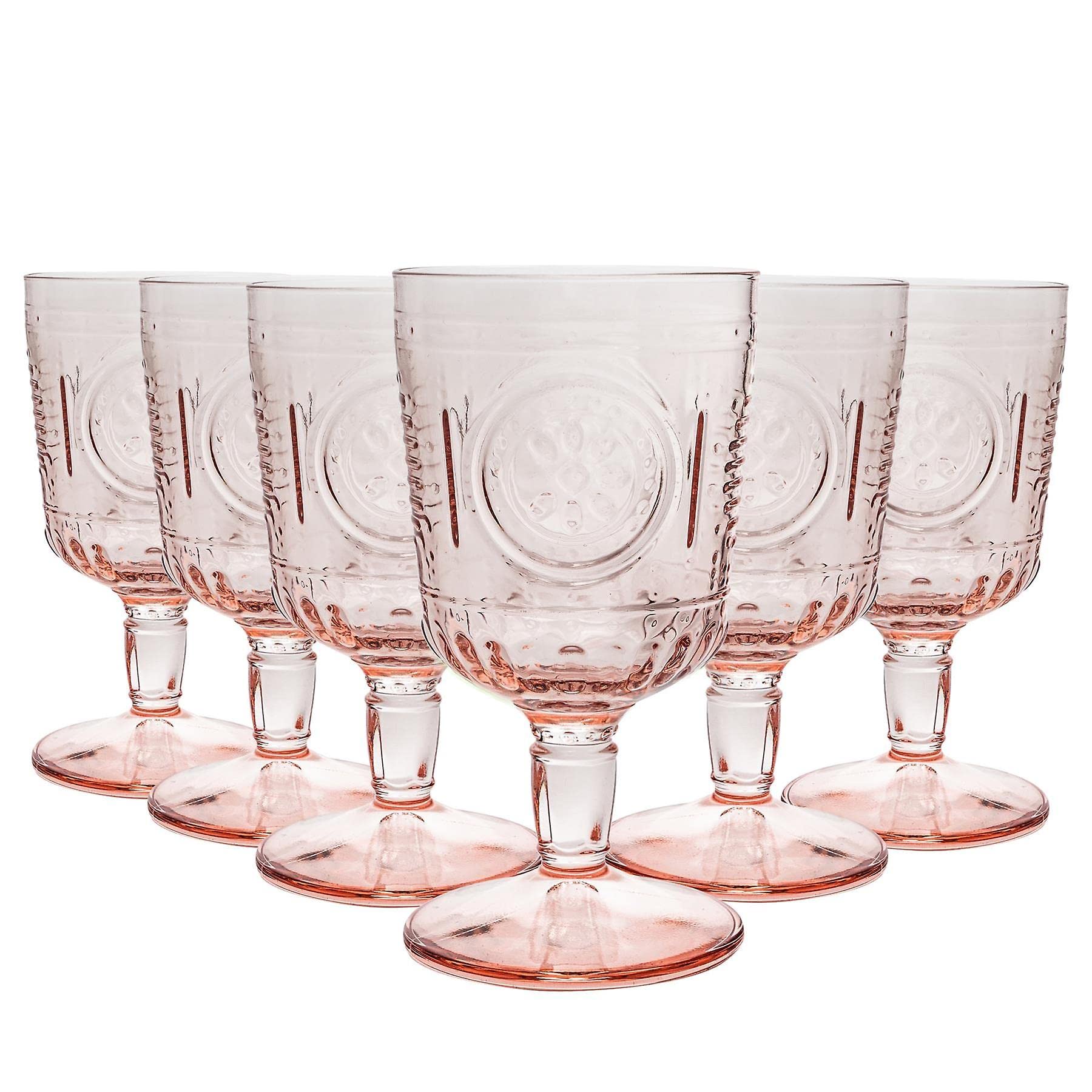 Bormioli Rocco Romantic Set Of 6 Stemware Glasses, 10.75 Oz. Colored Crystal Glass, Cotton Candy Pink, Made In Italy.