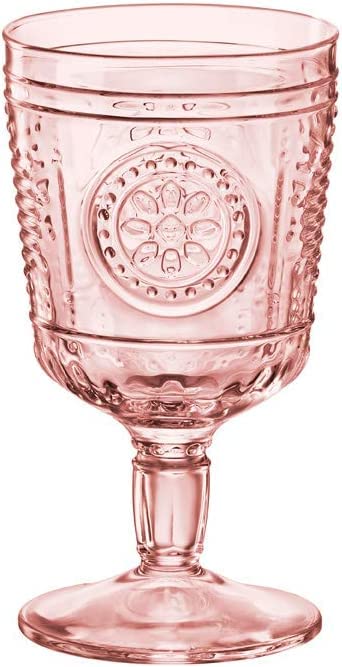 Bormioli Rocco Romantic Set Of 6 Stemware Glasses, 10.75 Oz. Colored Crystal Glass, Cotton Candy Pink, Made In Italy.