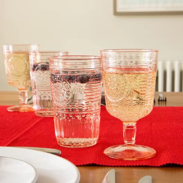 Bormioli Rocco Romantic Set Of 6 Stemware Glasses, 10.75 Oz. Colored Crystal Glass, Cotton Candy Pink, Made In Italy.