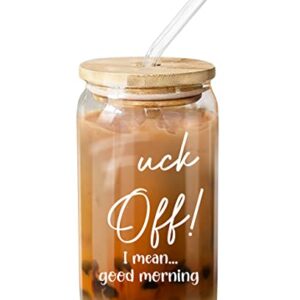 NewEleven Glass Cups With Bamboo Lids and Straws For Coffee, Boha Tea, Smoothie, Cocktail - Iced Coffee Cup, Smoothie Cup, Reusable Boba Cup - 16 Oz Coffee Glass…