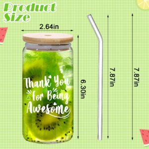 Nuanchu Appreciation Gifts 4 Pack Thanks for Being Awesome Glass Cups with Lids and Straws 16 Oz Thank You Gifts for Women Men Staff Employee Appreciation Gifts for Friends, Coworkers