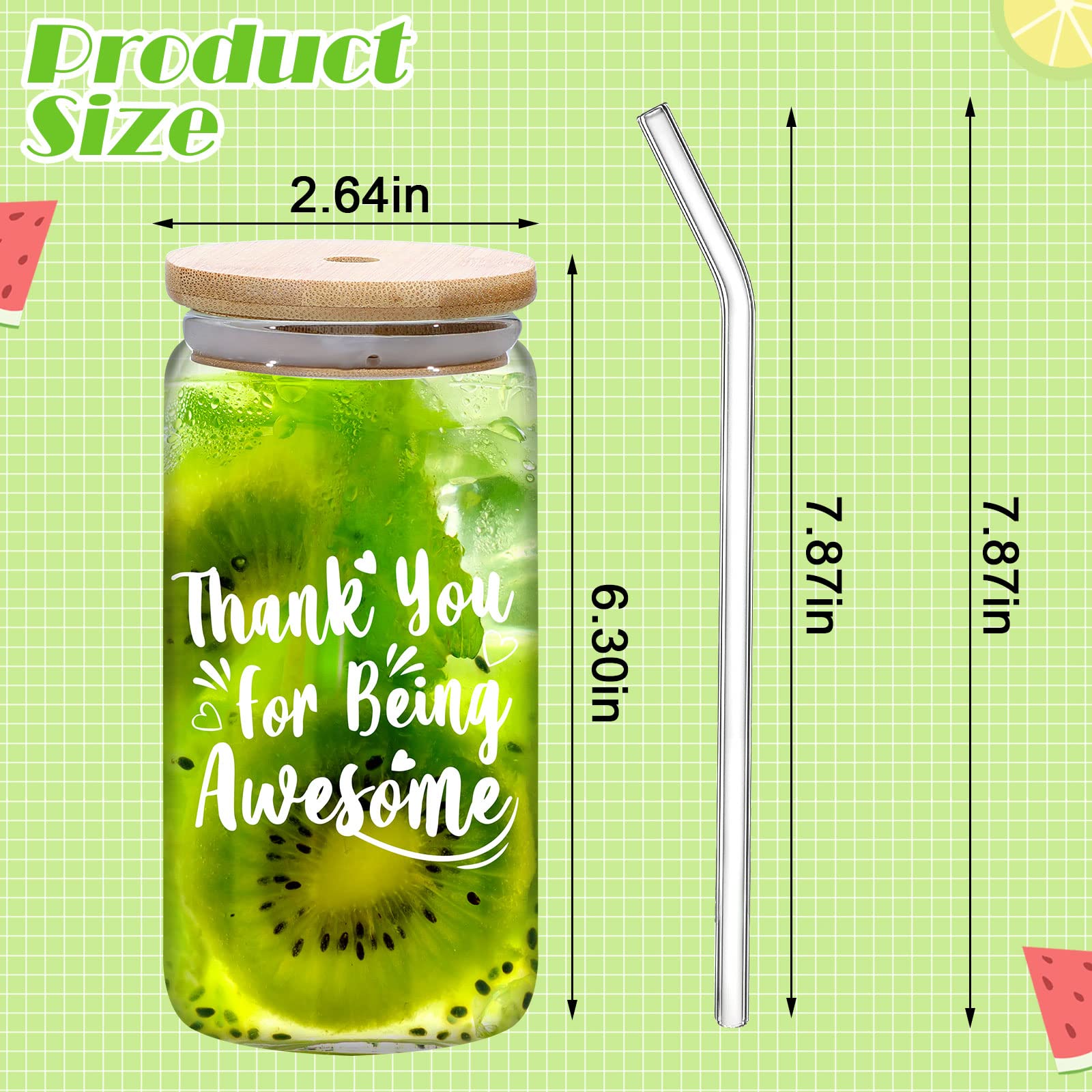 Nuanchu Appreciation Gifts 4 Pack Thanks for Being Awesome Glass Cups with Lids and Straws 16 Oz Thank You Gifts for Women Men Staff Employee Appreciation Gifts for Friends, Coworkers