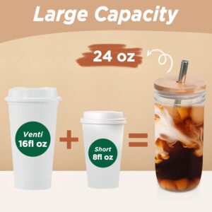 MCleanPin 24OZ Glass Cups with Lids and Straws,Iced Coffee Cups with Lids,Reusable Boba Cups,Smoothie Cups,Mason Jars Cups with Lids and Straws,Drinking Glasses Cups,Glass Tumbler for Travel