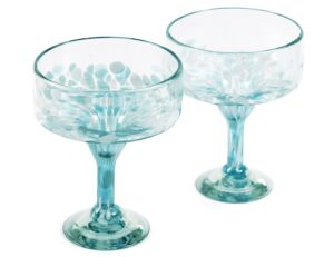 16 oz hand blown mexican margarita glasses set of 2 - ocean blue confetti