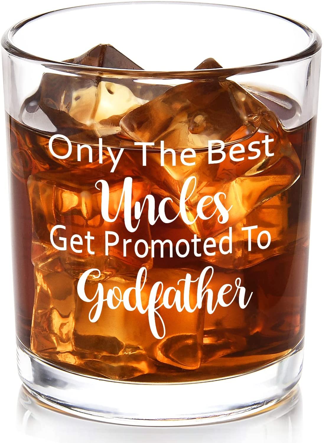 DAZLUTE Godfather Gifts, Only The Best Uncles Get Promoted To Godfather Whiskey Glass, Father’s Day Birthday Christmas Gifts for Uncle Godfather Brother- in -Law, 10Oz Old Fashioned Glass