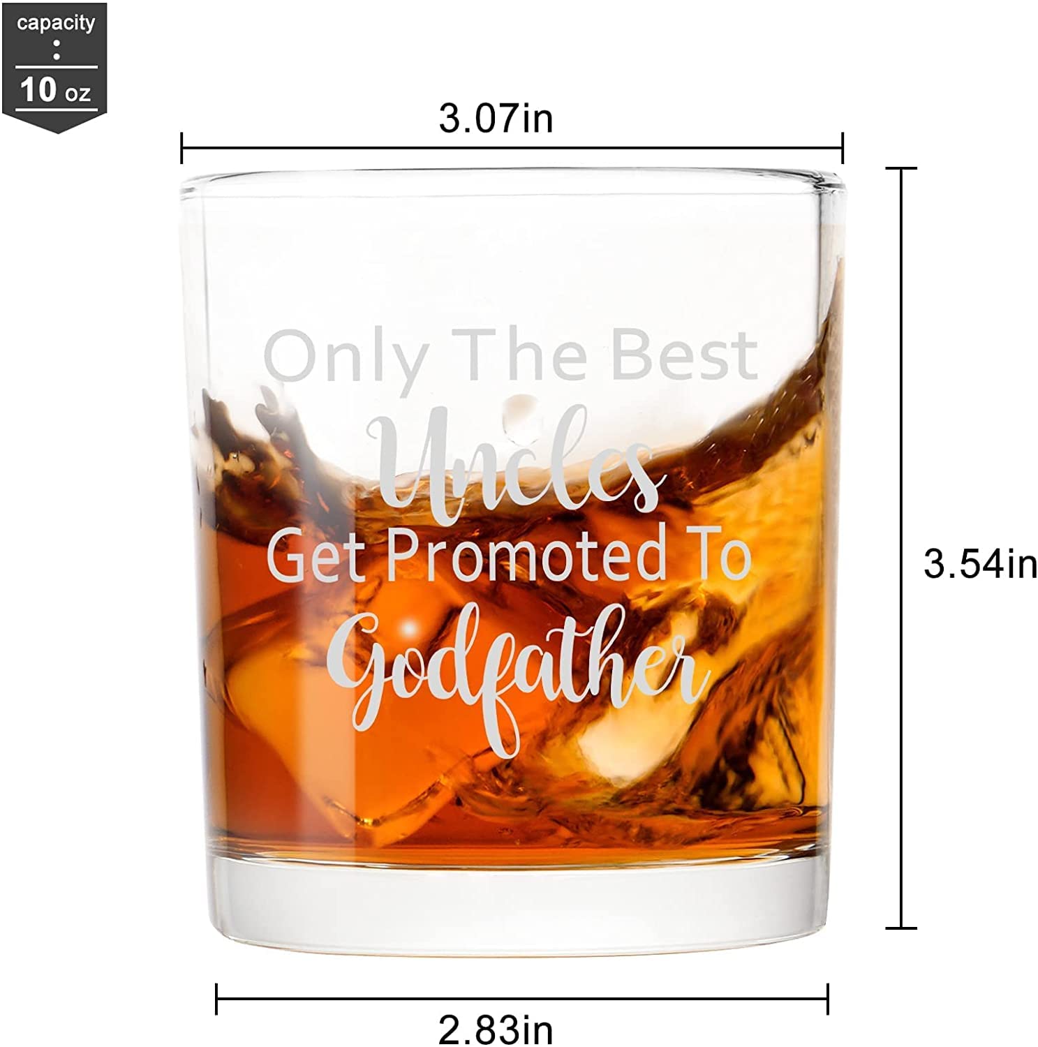 DAZLUTE Godfather Gifts, Only The Best Uncles Get Promoted To Godfather Whiskey Glass, Father’s Day Birthday Christmas Gifts for Uncle Godfather Brother- in -Law, 10Oz Old Fashioned Glass