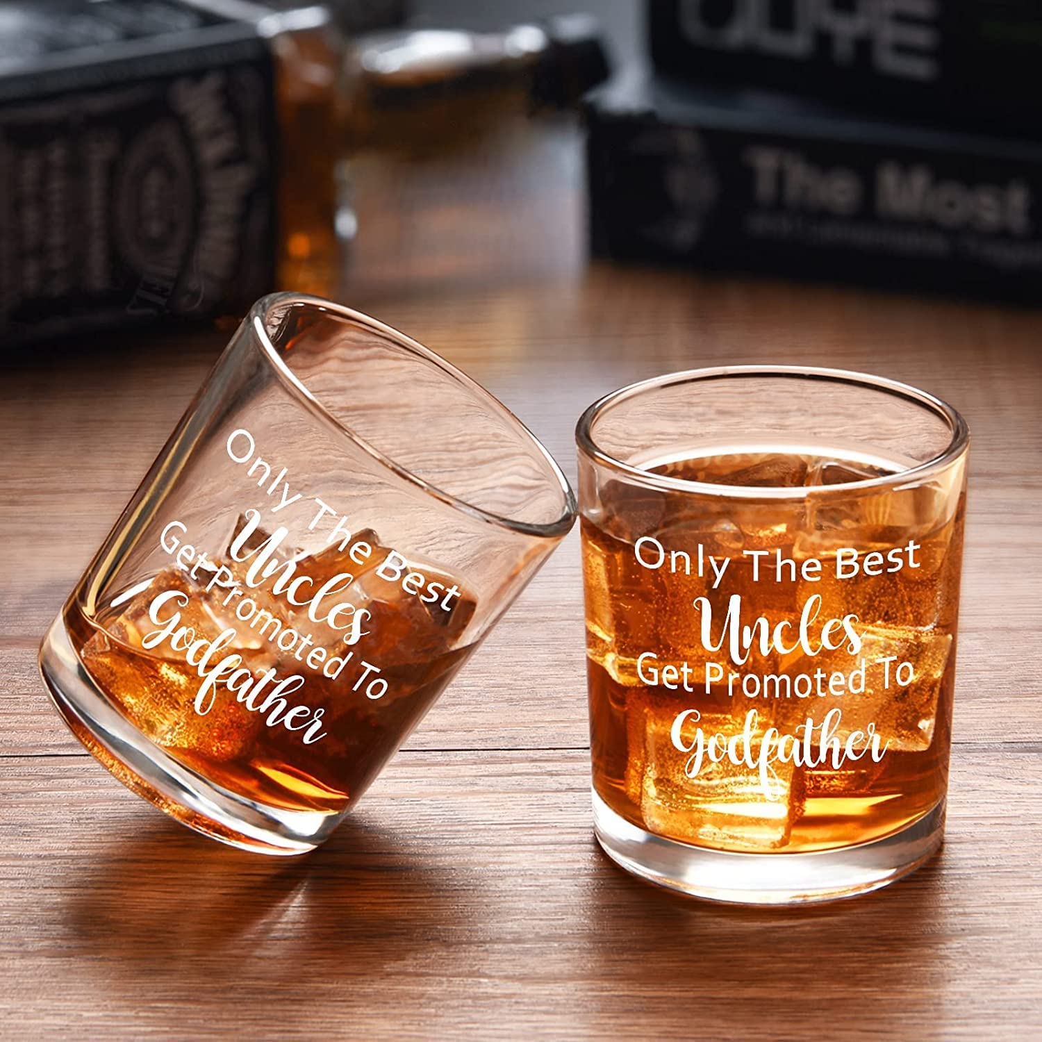 DAZLUTE Godfather Gifts, Only The Best Uncles Get Promoted To Godfather Whiskey Glass, Father’s Day Birthday Christmas Gifts for Uncle Godfather Brother- in -Law, 10Oz Old Fashioned Glass