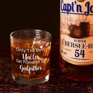 DAZLUTE Godfather Gifts, Only The Best Uncles Get Promoted To Godfather Whiskey Glass, Father’s Day Birthday Christmas Gifts for Uncle Godfather Brother- in -Law, 10Oz Old Fashioned Glass