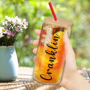 Personalized Glass Cups with Bamboo Lids and Straws Custom Name Photo Sublimation Drinking Glass Can Tumbler 16oz Customized Ice Coffee Cup Gift for Birthday Wedding Graduation Anniversary Party