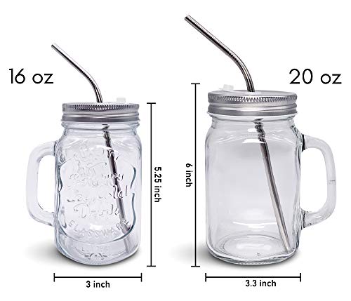 Home Suave 20oz Mason Jar Mug with Handle, Regular Mouth, Lid with Reusable Stainless Steel Straw, Rose Gold, Kitchen GLASS 20 oz Jars, Dishwasher Safe