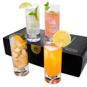 LEMONSODA Premium Crystal Bubble Base Highball Collins Glasses - Set of 4-12OZ - Fully Sealed Heavy Bottom Bubble Base - Great for Water, Juice, Beer, Cocktails, and More