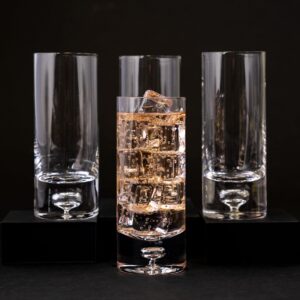 LEMONSODA Premium Crystal Bubble Base Highball Collins Glasses - Set of 4-12OZ - Fully Sealed Heavy Bottom Bubble Base - Great for Water, Juice, Beer, Cocktails, and More