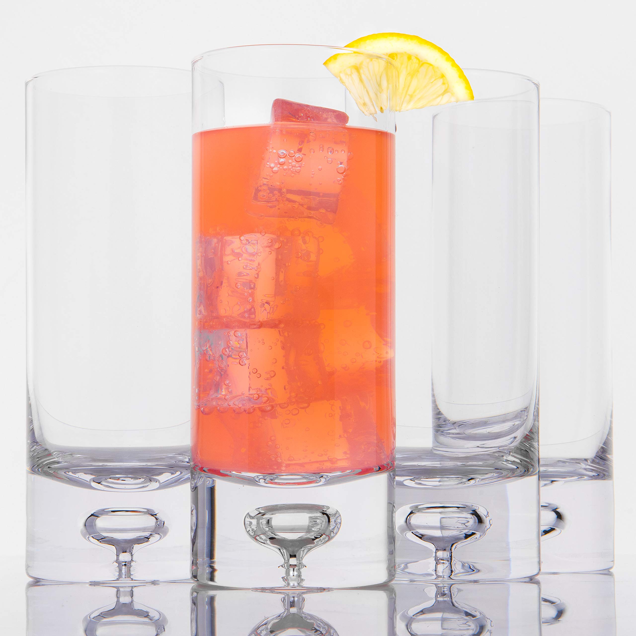 LEMONSODA Premium Crystal Bubble Base Highball Collins Glasses - Set of 4-12OZ - Fully Sealed Heavy Bottom Bubble Base - Great for Water, Juice, Beer, Cocktails, and More