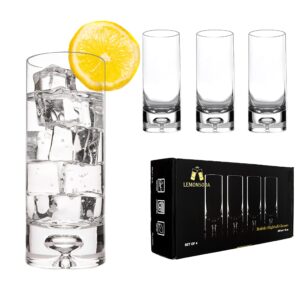 LEMONSODA Premium Crystal Bubble Base Highball Collins Glasses - Set of 4-12OZ - Fully Sealed Heavy Bottom Bubble Base - Great for Water, Juice, Beer, Cocktails, and More