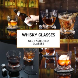 RorAem Whiskey Glasses Set Whiskey Gifts for Men - Crystal Bourbon Glasses Rocks Glasses Old Fashioned Glasses with Ice Ball Molds for Whisky Scotch Cocktail Vodka Liquor Rum 11oz