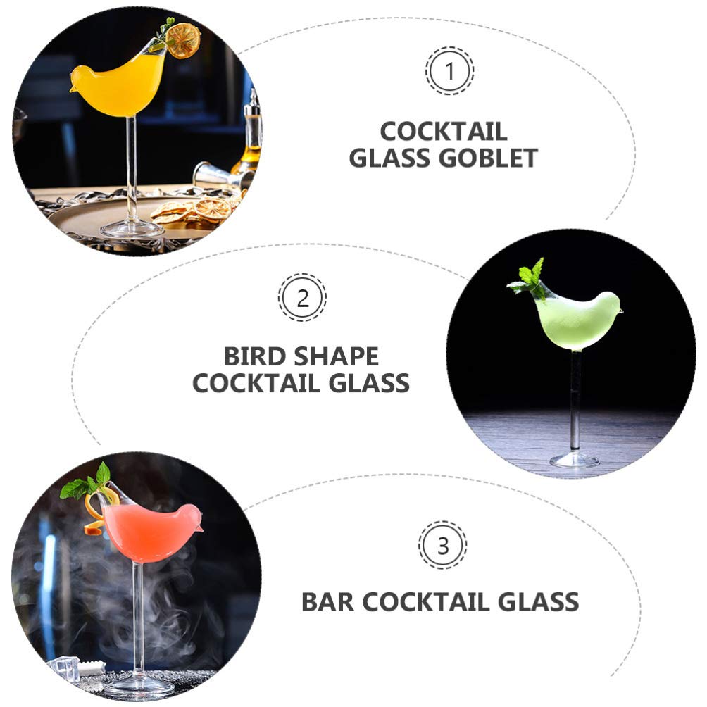 CALLARON 2pcs Cocktail Glass Modern Martini Glass Bird Shaped Cocktail Glasses Clear Cocktail Cups for Home Bar Restaurant (Transparent) 22CM