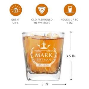 Set of 1, 3, 7 and More Custom Personalized Whiskey Rocks Glasses for Bachelor Party - Engraved Square Rocks Glass Gifts for Groom, Groomsman - Royal Style (8)