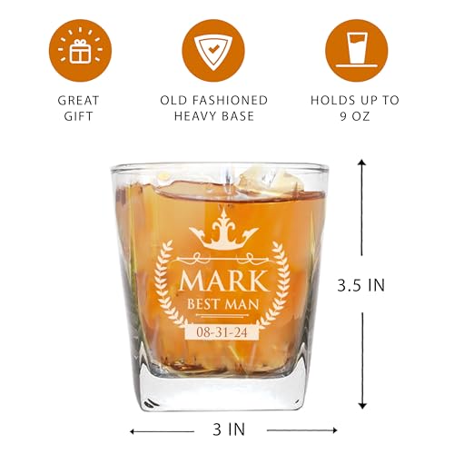 Set of 1, 3, 7 and More Custom Personalized Whiskey Rocks Glasses for Bachelor Party - Engraved Square Rocks Glass Gifts for Groom, Groomsman - Royal Style (8)